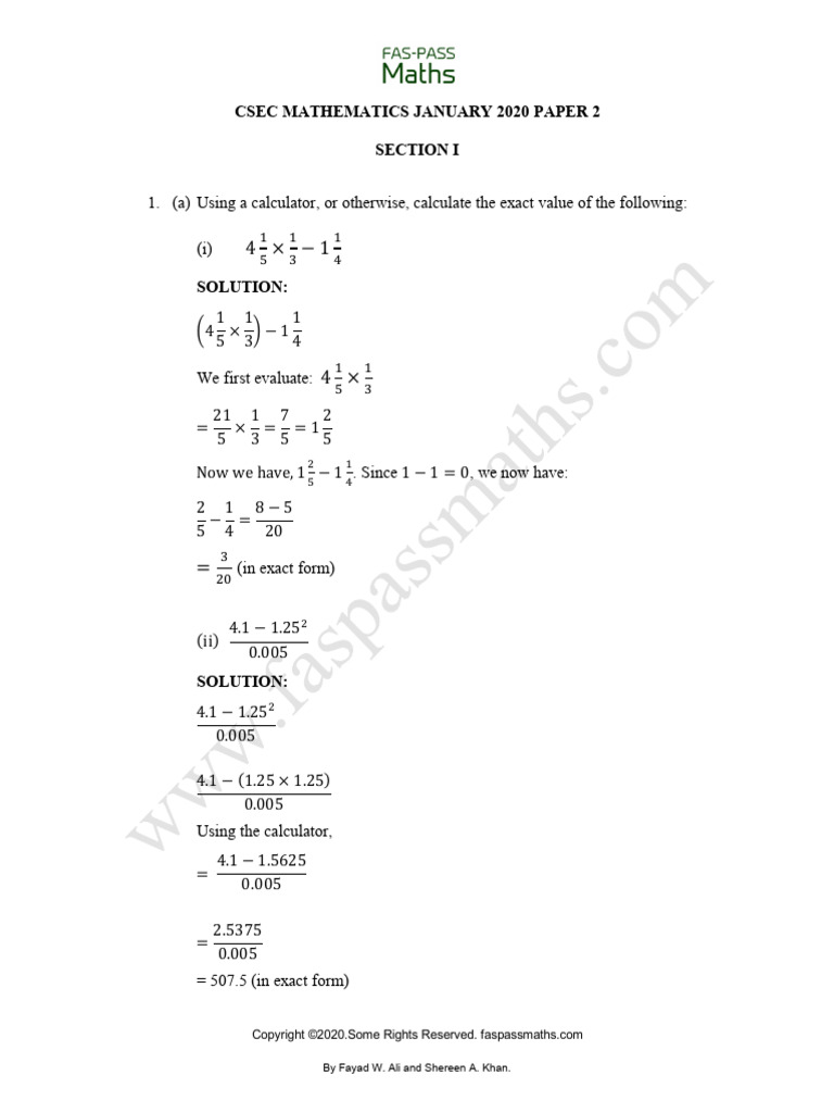 CSEC-Maths-2020-January-Past-Paper-Solutions | Download Free PDF ...