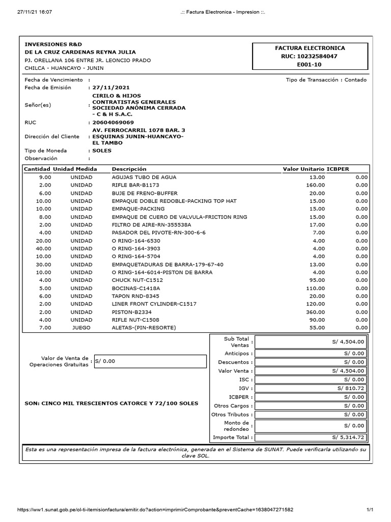 FACTURA 27 NOV. 2021 (E001-10) | PDF | Tecnología bancaria | Pagos