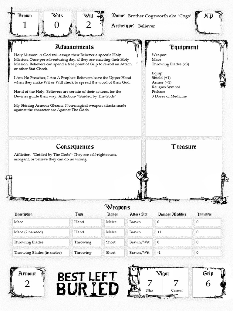 Believer Character Sheet for RPG | PDF