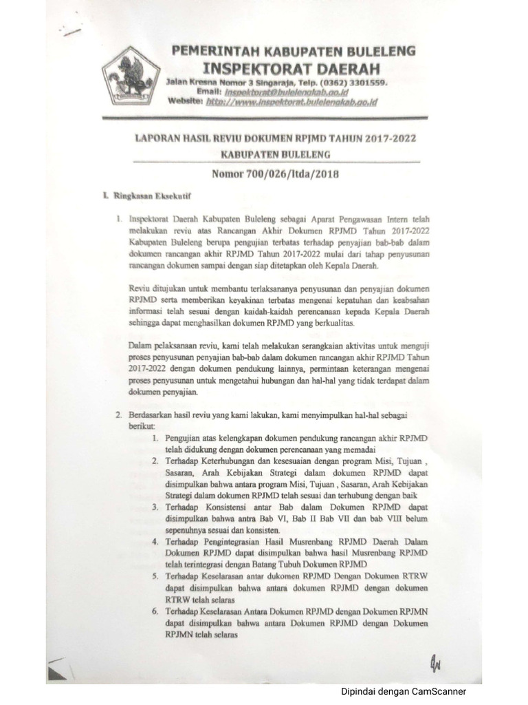 31 Laporan Hasil Reviu Dokumen RPJMD Tahun 2017 2022 Kabupaten Buleleng ...