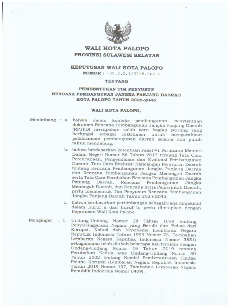 SK - RPJPD Tahun 2025-2045 Walikota | PDF