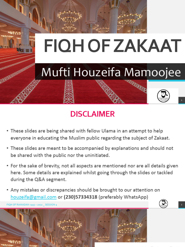 FIQH OF ZAKAAT - Mufti Houzeifa Mamoojee | PDF | Debt | Dividend