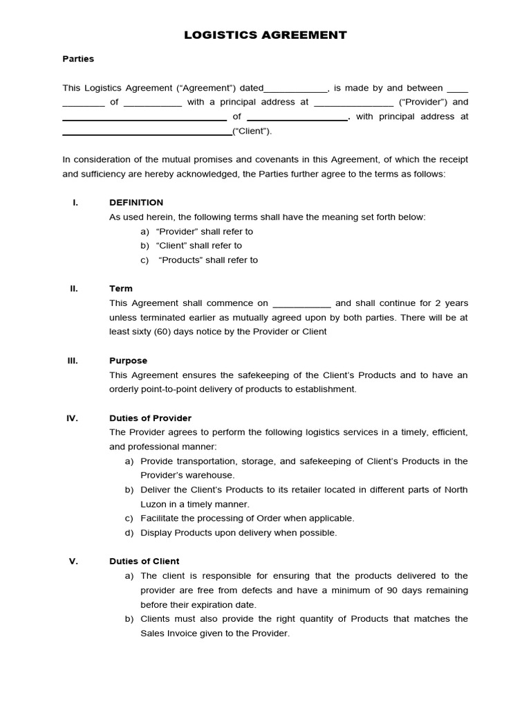 Logistics Agreement | Download Free PDF | Invoice | Logistics