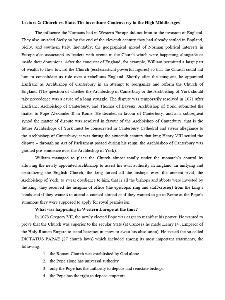 Lecture 2 Church vs. State | PDF | Pope | Catholic Church