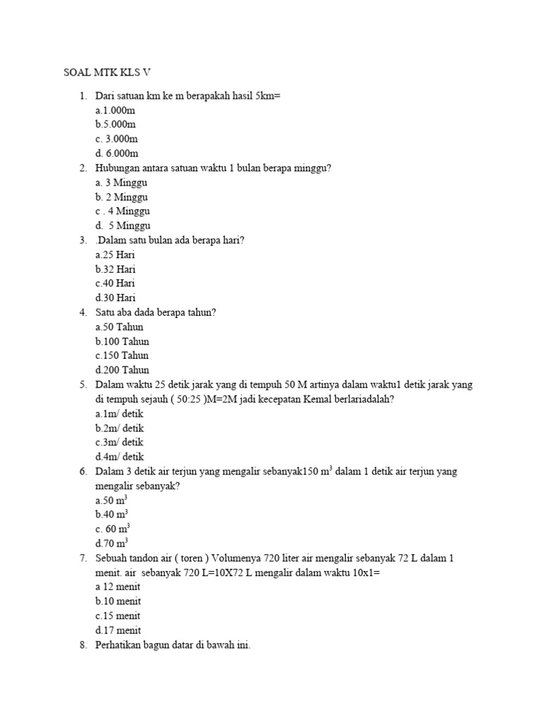 Soal MTK KLS V | PDF