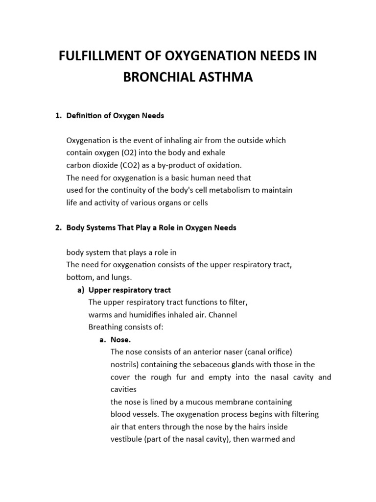 Oxygenation in Bronchial Asthma | PDF | Respiratory Tract | Lung