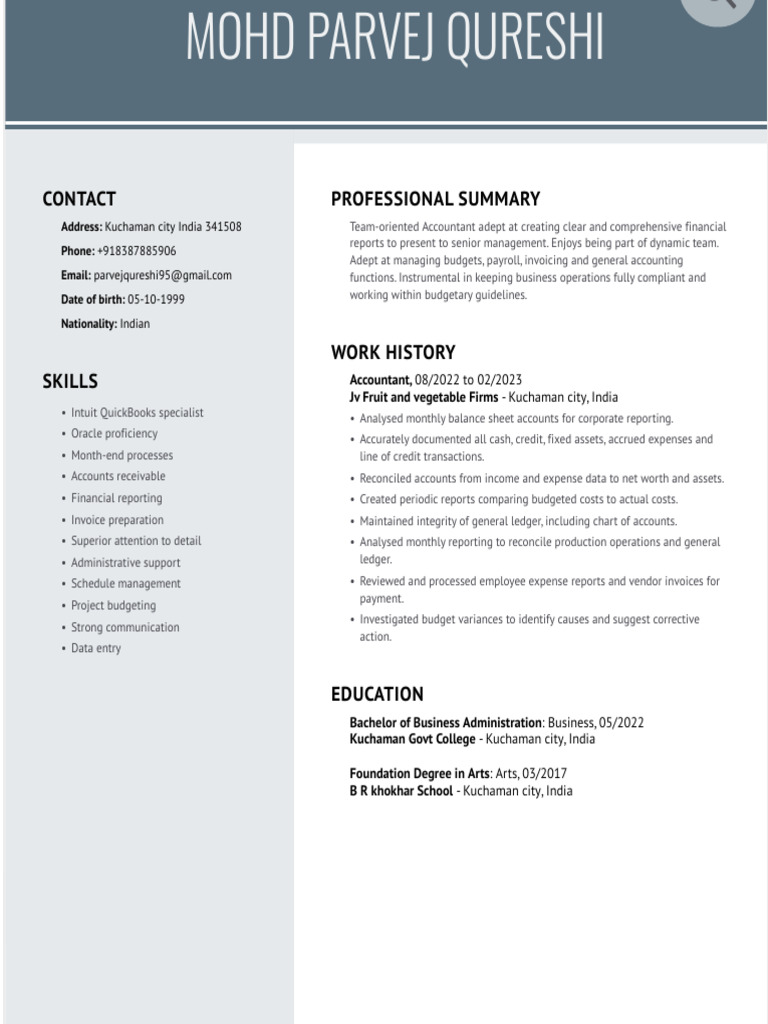 Mohd-parvej-Qureshi Resume | PDF | Budget | Economies