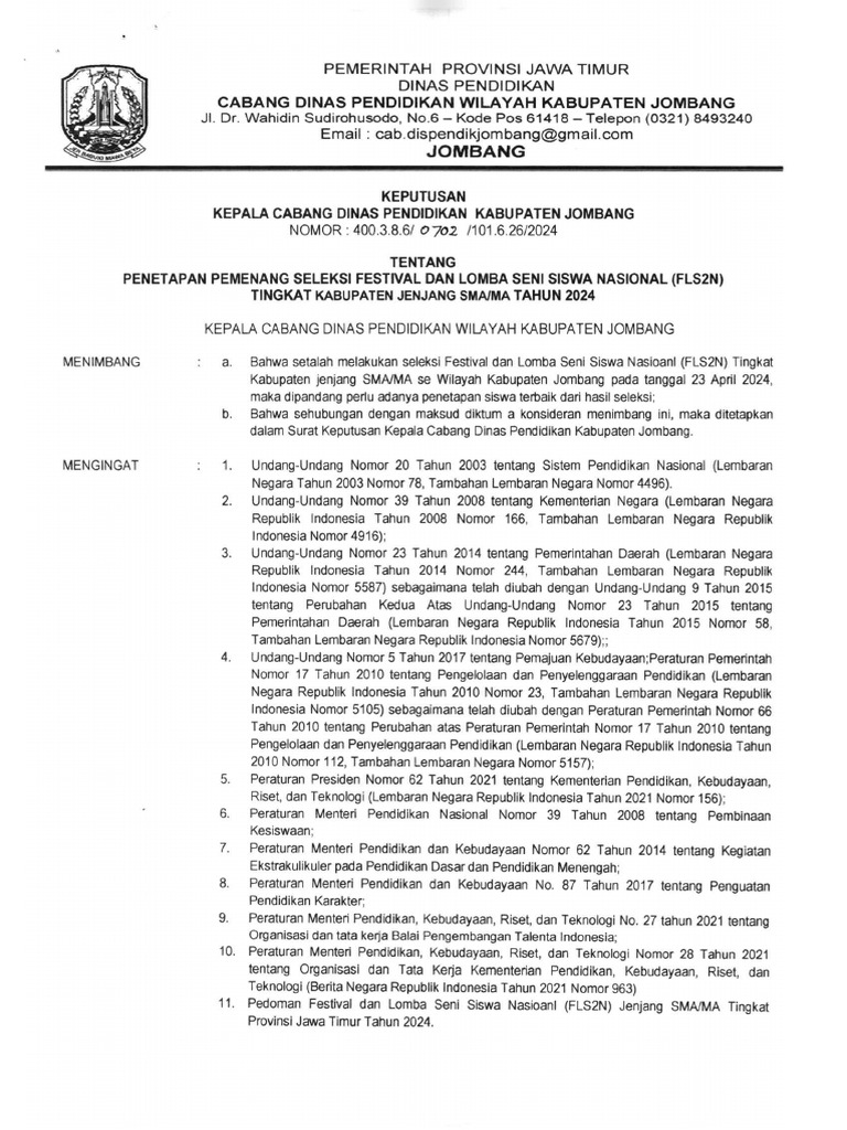 SK Pemenang Seleksi FLS2N | PDF