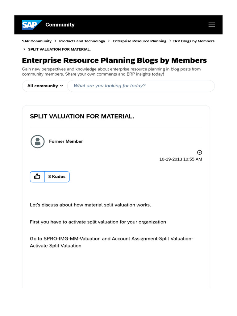 SPLIT VALUATION FOR MATERIAL. - SAP Community | PDF | Enterprise ...