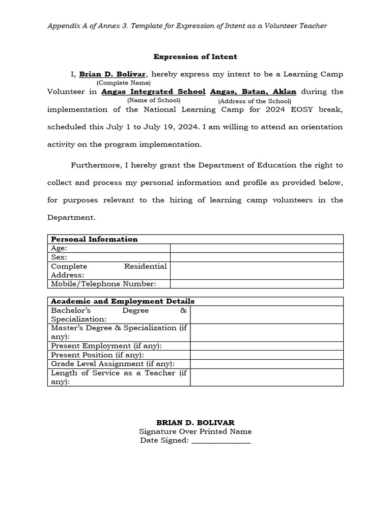 Expression of Intent | PDF