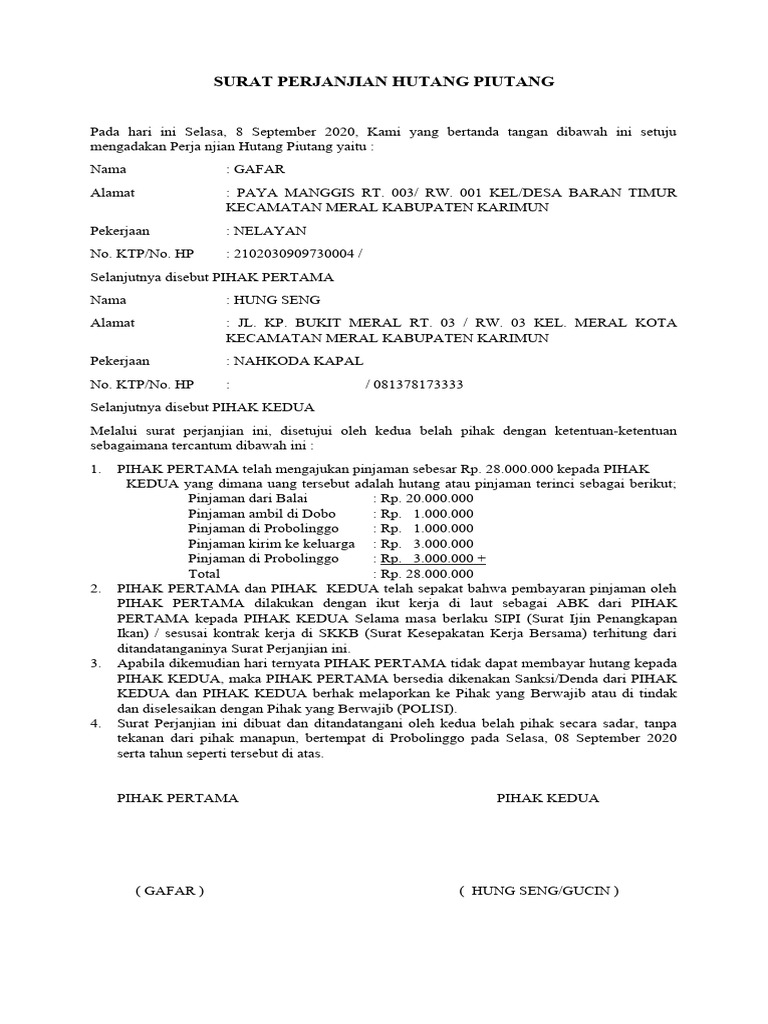 Contoh-Surat-Perjanjian-Hutang-Piutang ABK | PDF