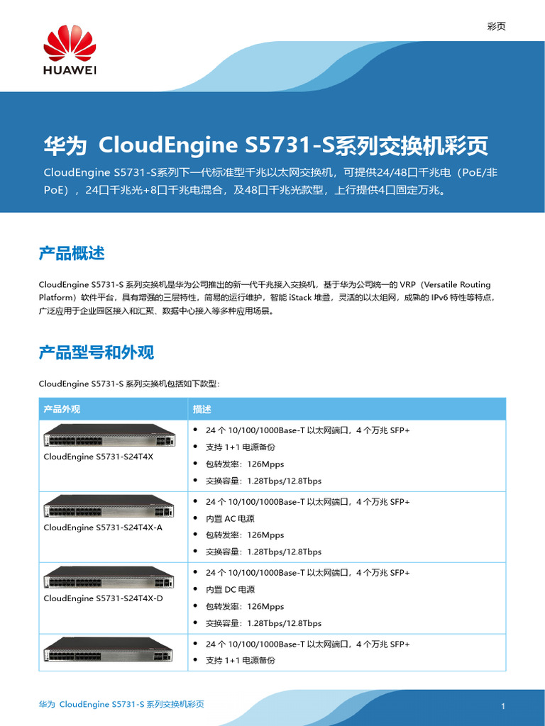 华为 CloudEngine S5731-S系列交换机彩页 | PDF