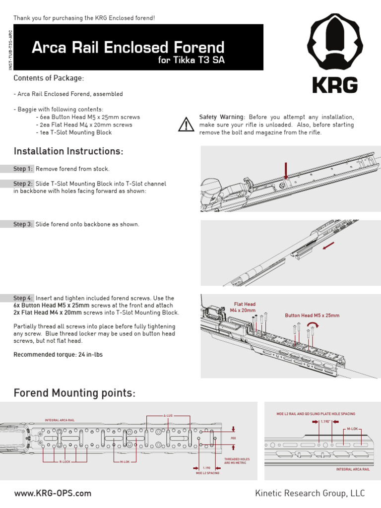 Tikka T3X Arca Rail Installation Guide | PDF | Screw | Firearm Components