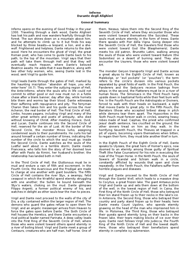 English IV - Inferno (General Summary) | PDF | Inferno (Dante) | Divine ...