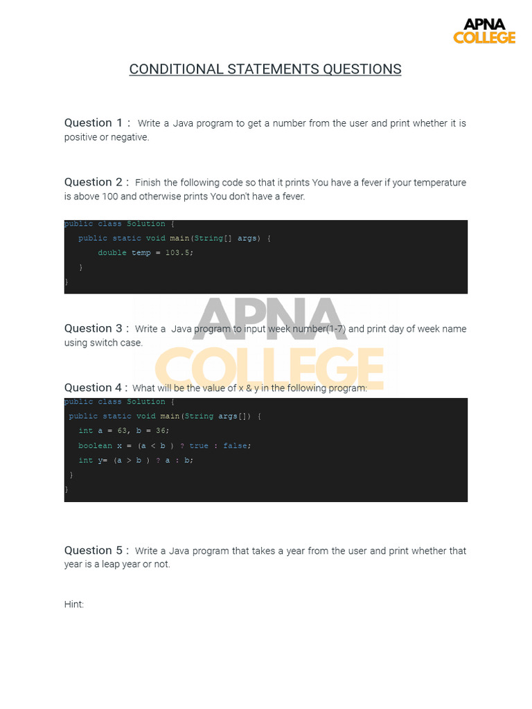 Java Conditional Statements Quiz | PDF