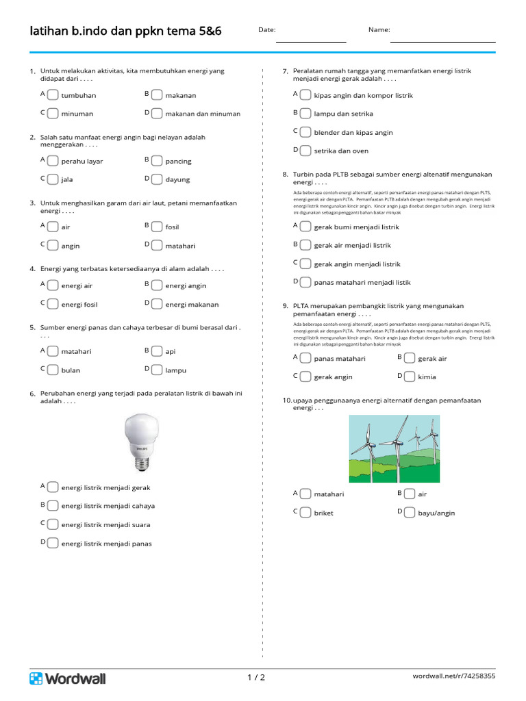 Latihan Bindo Dan PPKN Tema 5 6 Quiz | PDF