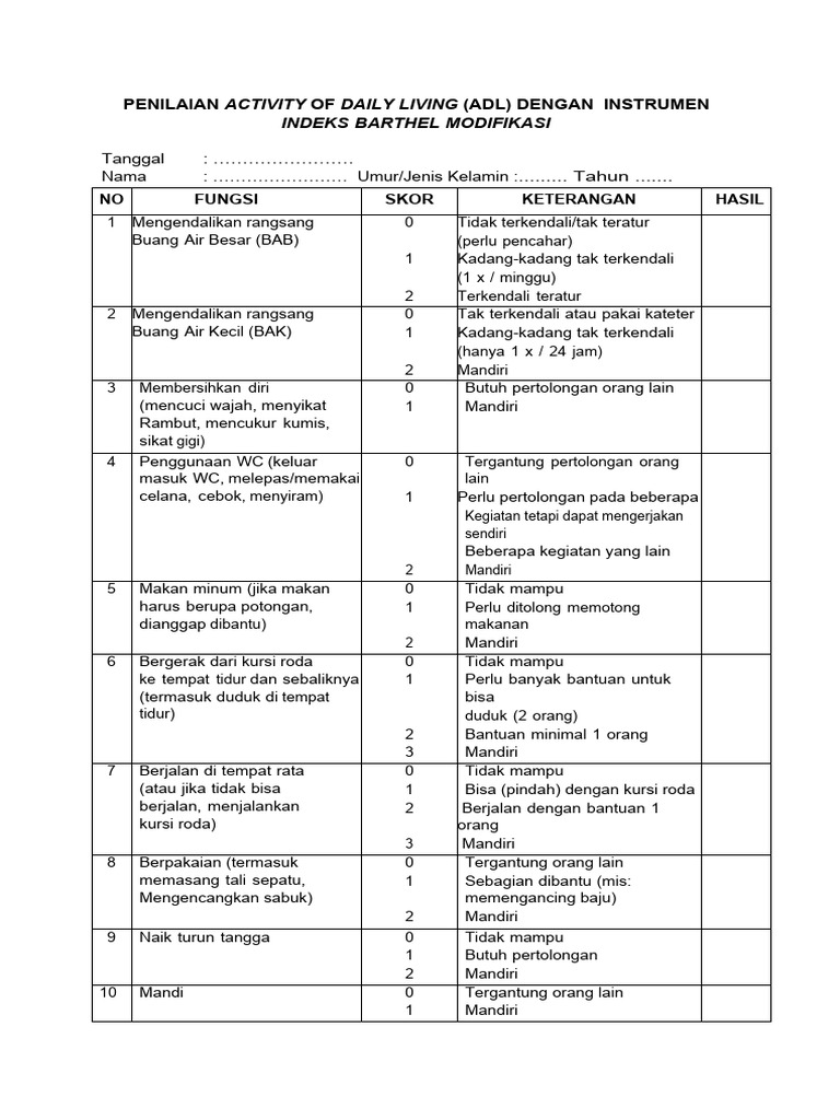 Penilaian Activity of Daily Living | PDF