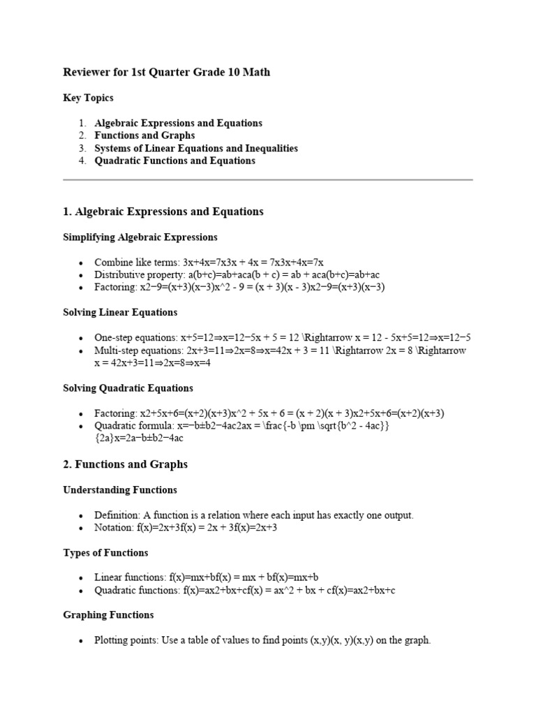 Grade 10 Math Review: Key Concepts | PDF | Mathematical Objects ...