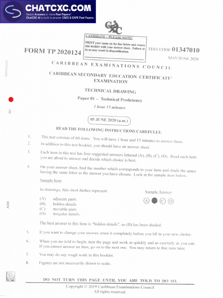CSEC - Technical - Drawing - P1 - 2020 Answered | PDF