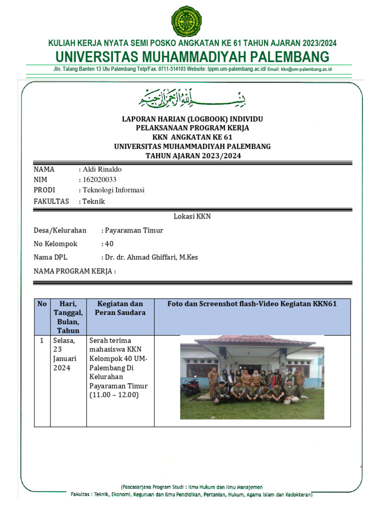 Revisi Kompilasi Laporan Harian (Logbook) KKN 61 ALDI RINALDO | PDF
