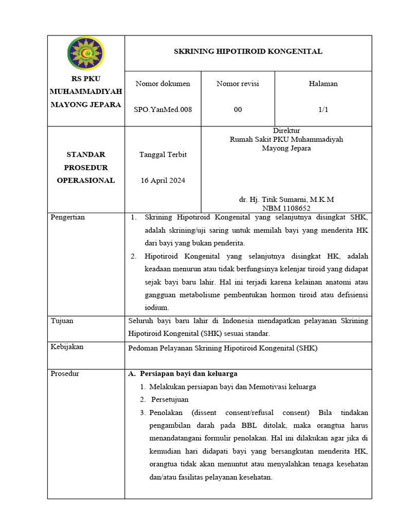 SPO - Pengambilan Sampel SHK - Docx - TTD | PDF