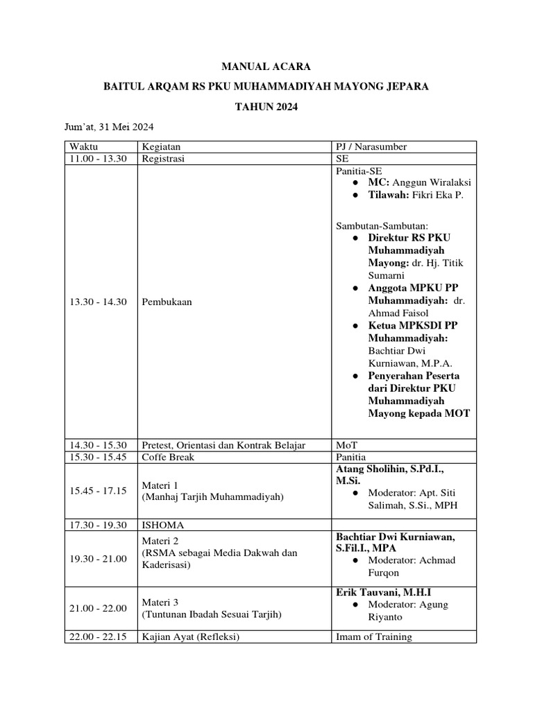 Rundown Acara BA RS PKU Mayong Terbaru | PDF Rundown Acara BA RS PKU Mayong Terbaru | PDF