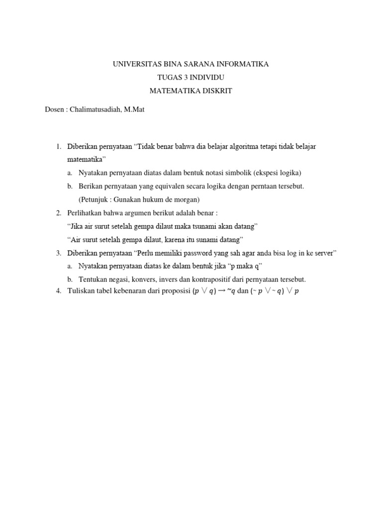 Jawaban MTK Diskrit Individu 3 | PDF