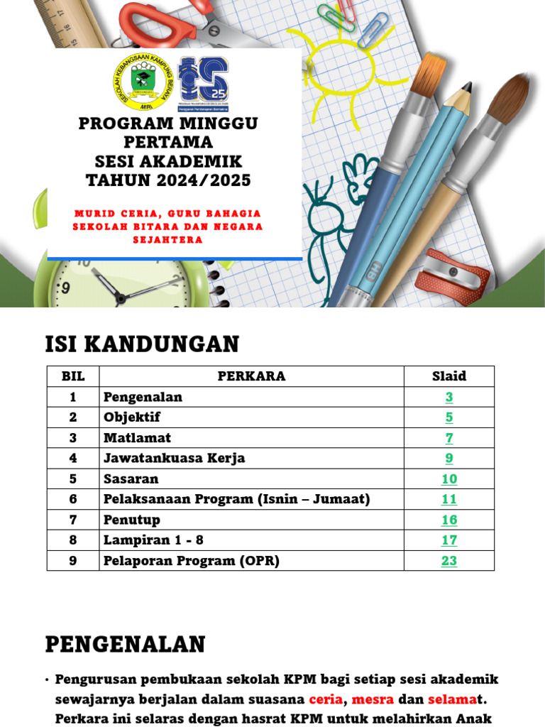 Perancangan Minggu Orientasi Tahun 2024 - 2025 | PDF