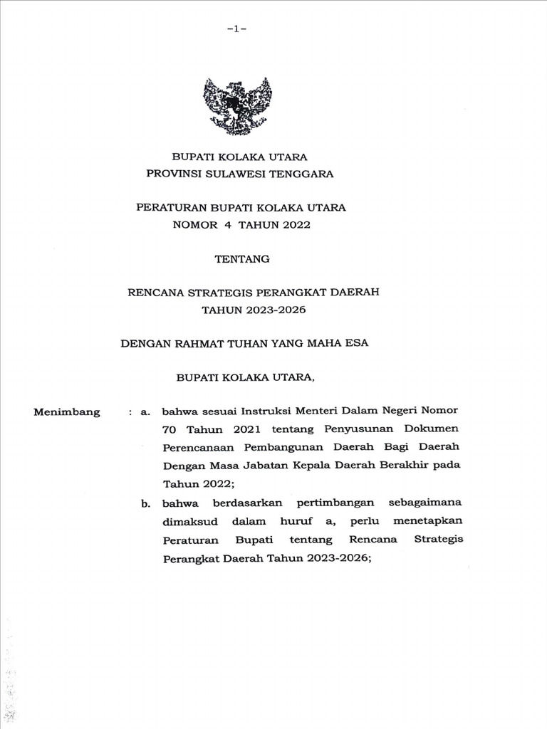 Perbup No 4 THN 2022 TTG Renstra Perangkat Daerah 2023-2026-1 | PDF