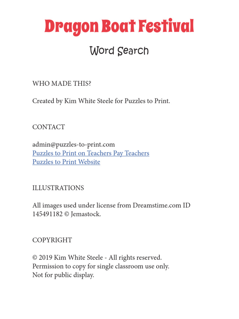Dragon Boat Festival: Word Search | PDF | Intellectual Works | Freedom ...