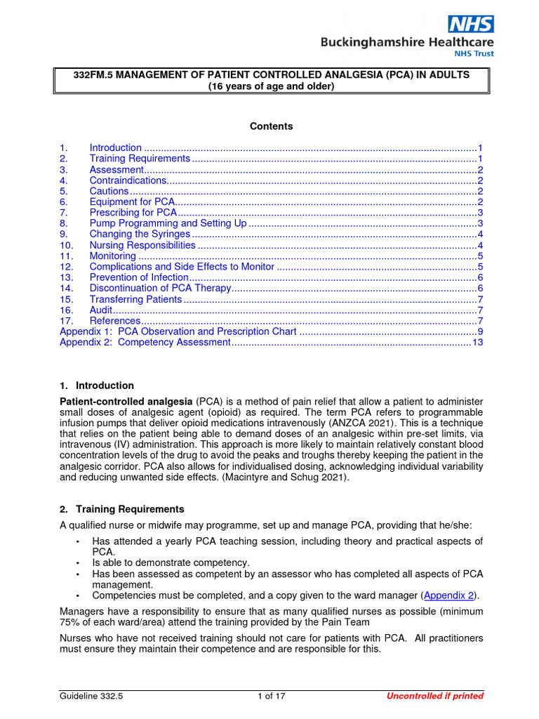 Guideline - 332FM 332FM.5 MANAGEMENT OF PATIENT CONTROLLED ANALGESIA ...