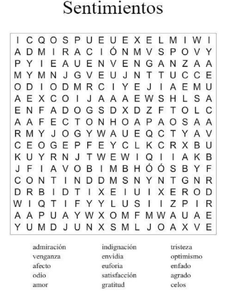 SOPA DE LETRAS SENTIMIENTOS | PDF