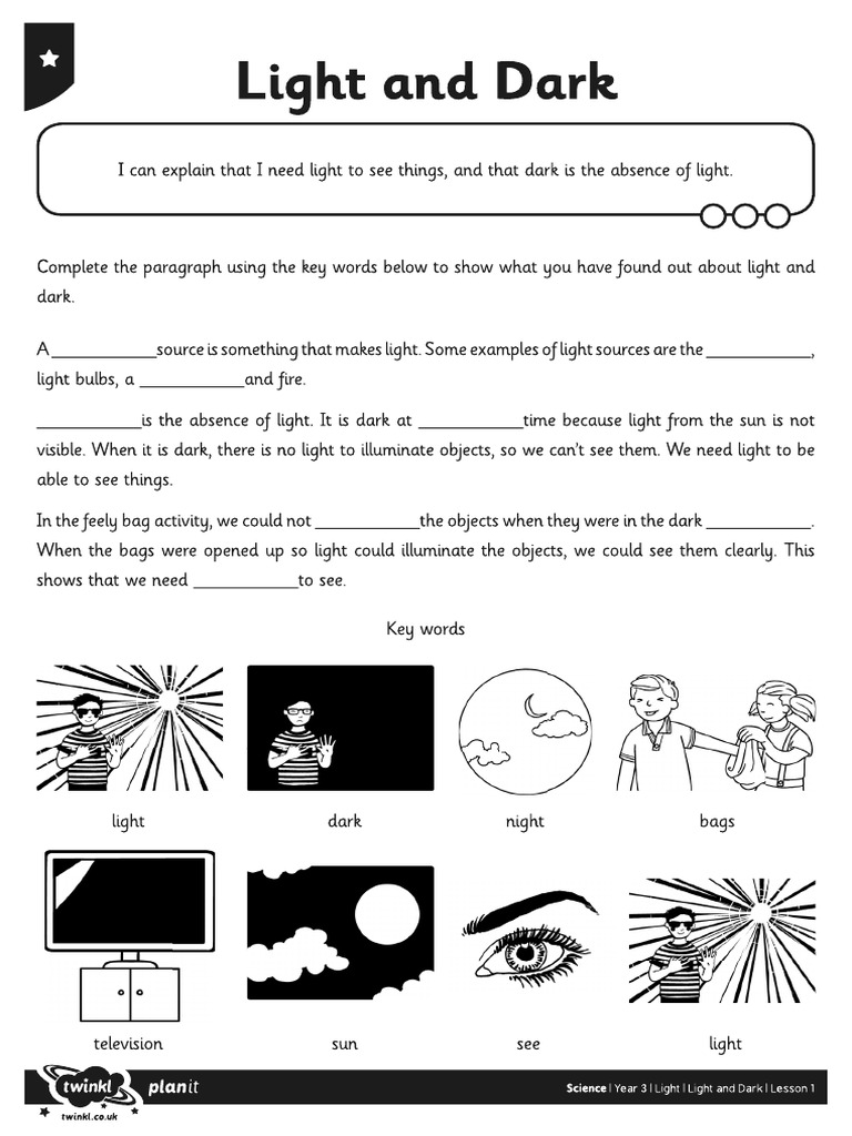 Activity Sheet Light and Dark | PDF