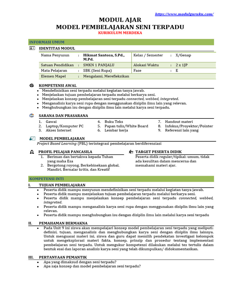 Modul Ajar Seni Rupa Kelas 10 Fase E Unit 9 - HIKMAT | PDF | Karier & Perkembangan