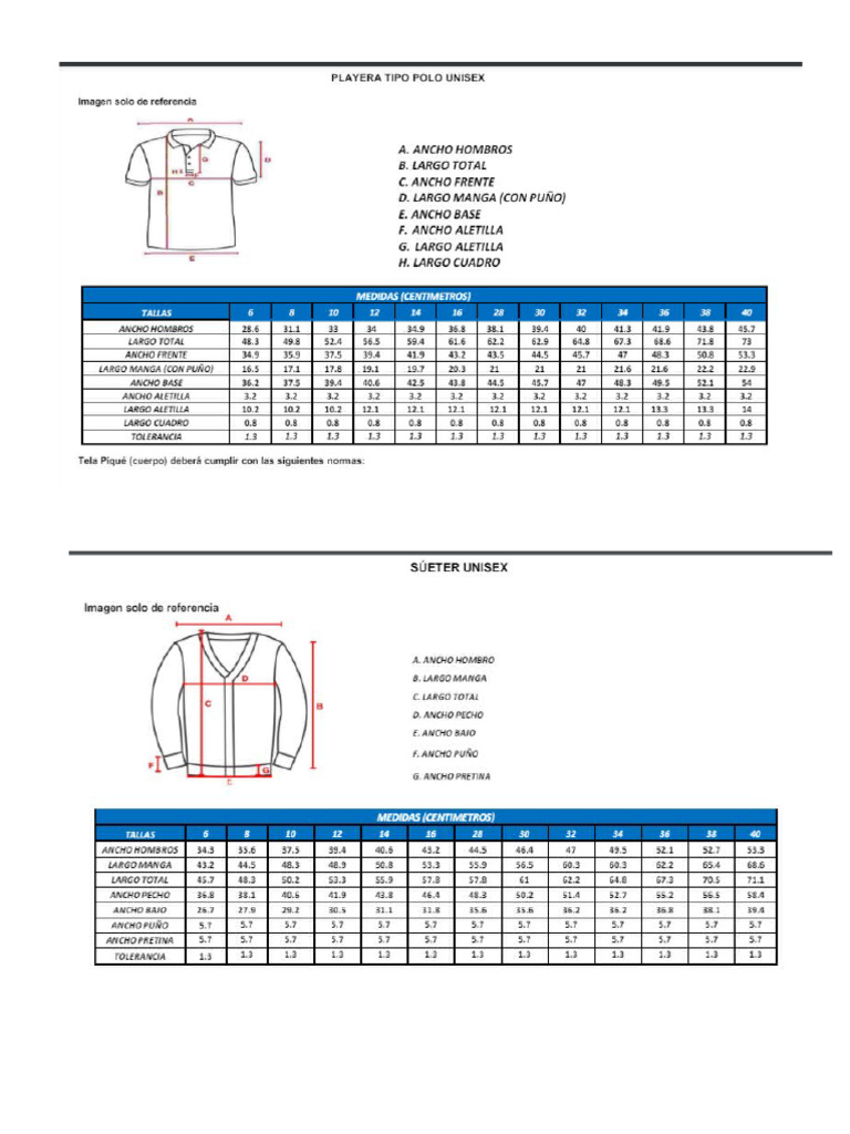 Informacion de Tallas | PDF