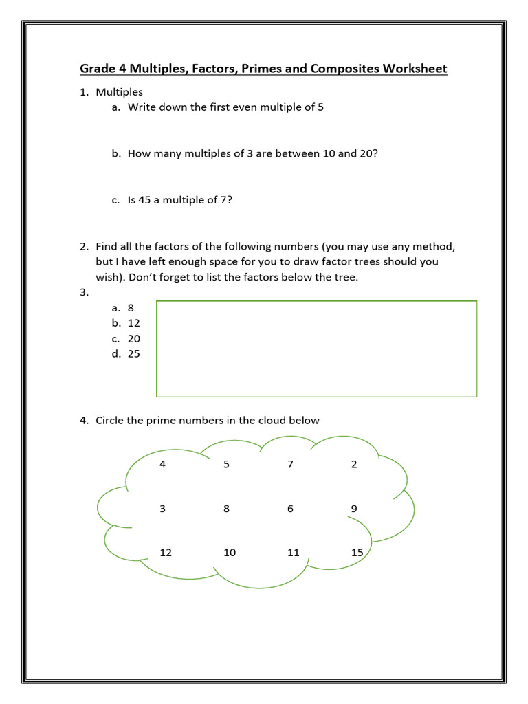 WSC Gr4 Maths Multiples Factors Primes and Composites Ws1 | PDF ...
