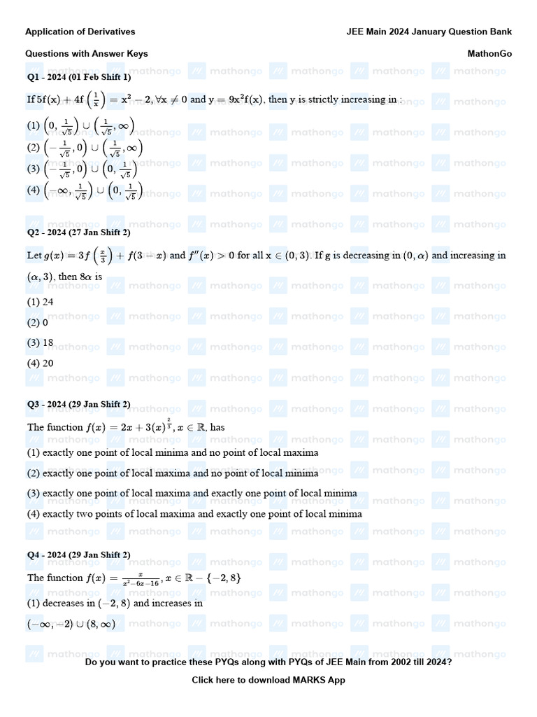 Mains 2024 January Maths Chapter Wise Questions & Sol | PDF | Mathematics | Mathematical Analysis
