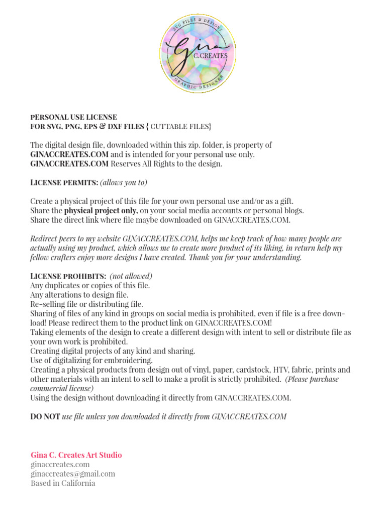 Personal Use License for Cut Files | PDF | Games & Activities