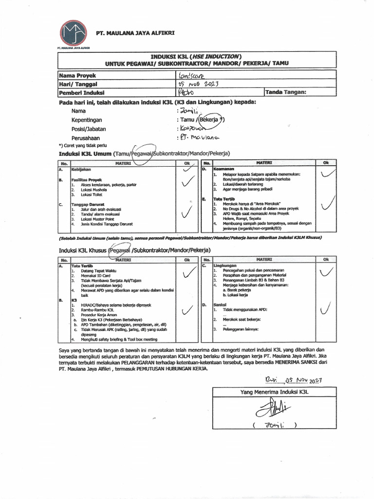 Form Induksi K3L | PDF