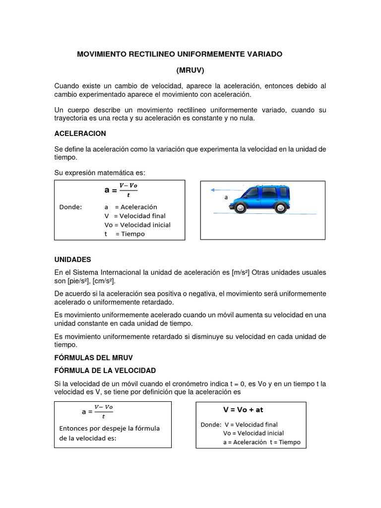 MOVIMIENTO RECTILINEO UNIFORMEMENTE VARIADO | Descargar gratis PDF | Aceleración | Velocidad