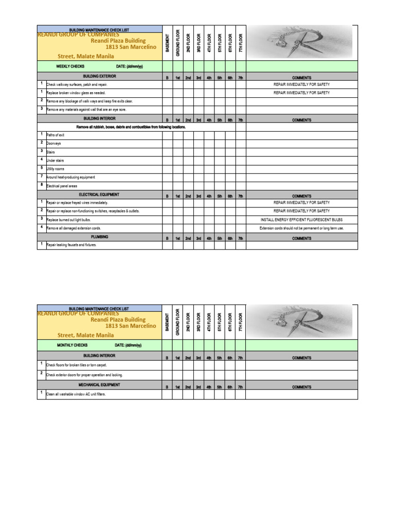 Building Maintenance Check | PDF | Basement | Roof