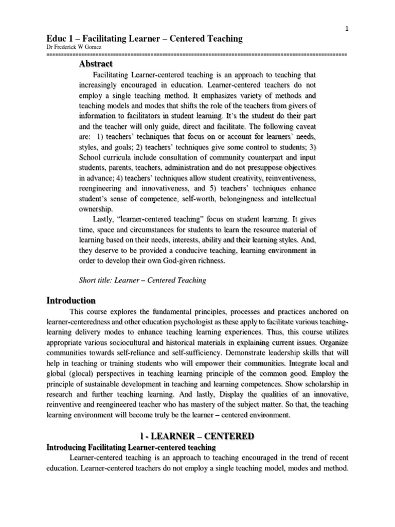 Learner-Centered Teaching Strategies | PDF | Emotions | Learning