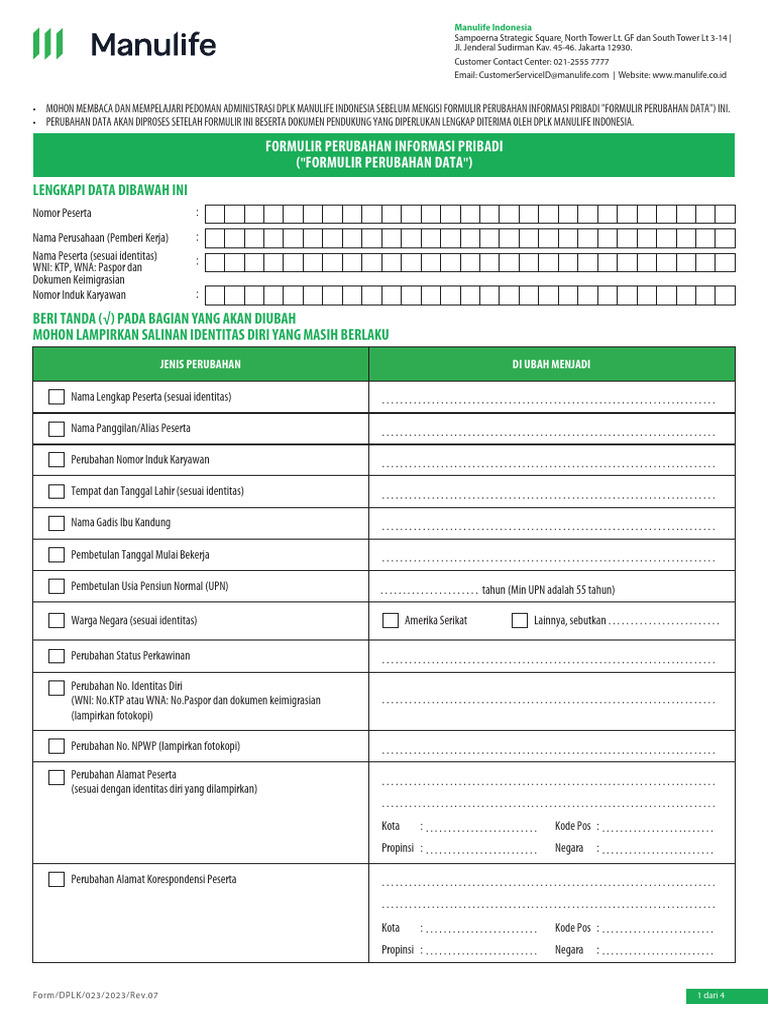 Formulir Perubahan Data Peserta DPLK | PDF
