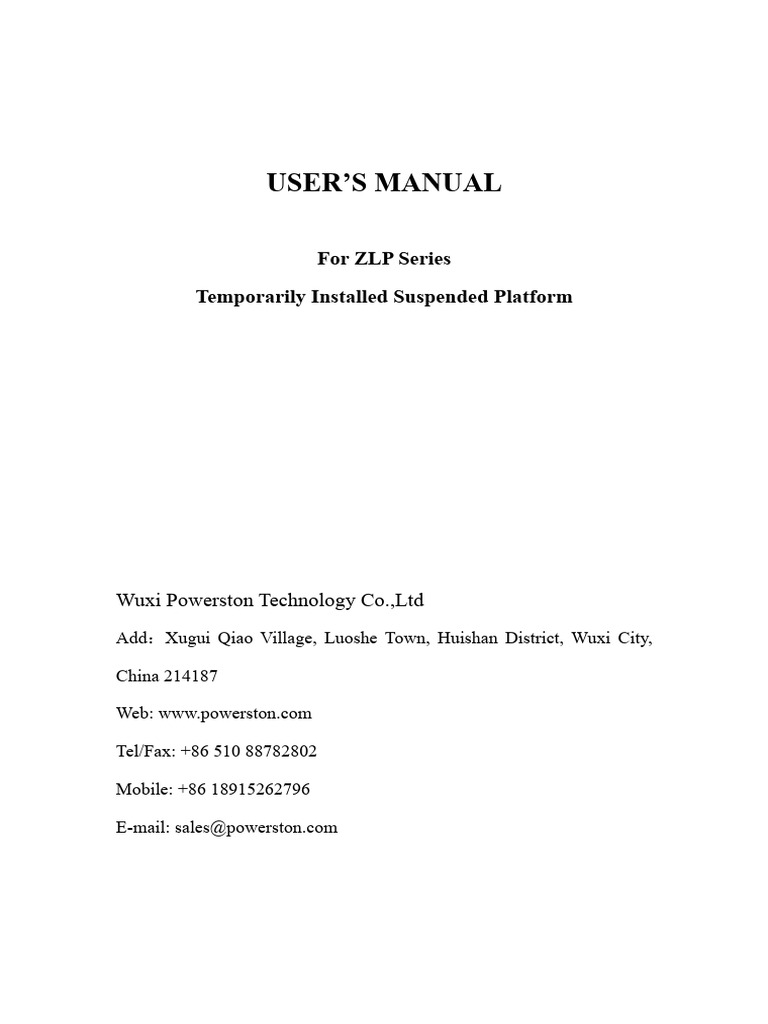 User'S Manual: For ZLP Series Temporarily Installed Suspended Platform ...