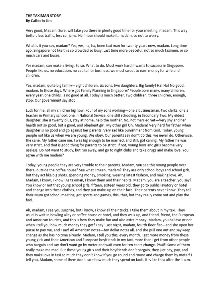 The Taximan Story by Catherine Lim | PDF | Poetry