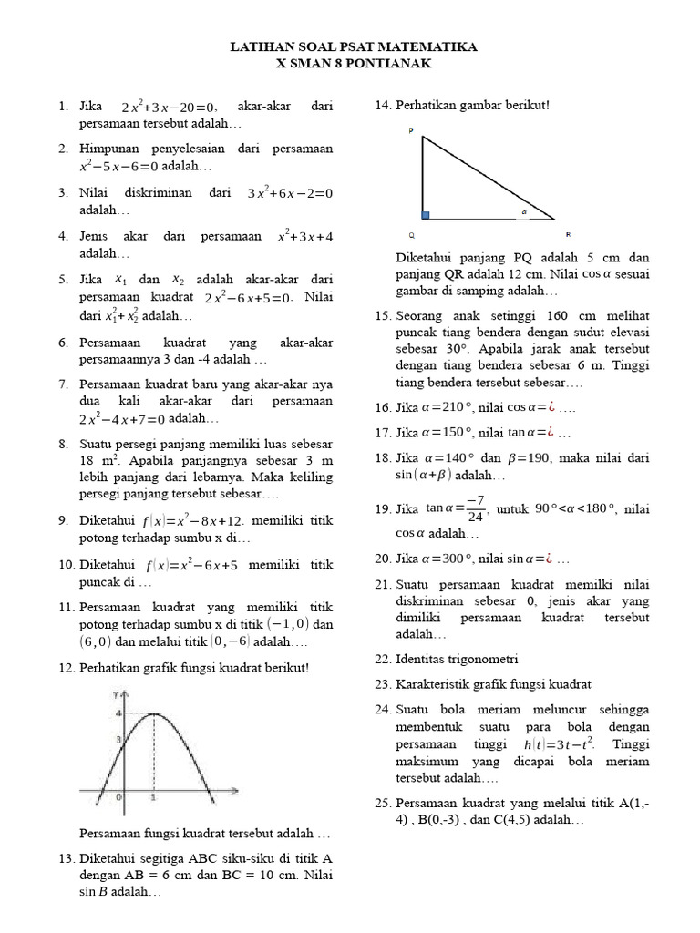 LATIHAN SOAL PSAT MATEMATIKA X MTK AUfa | PDF