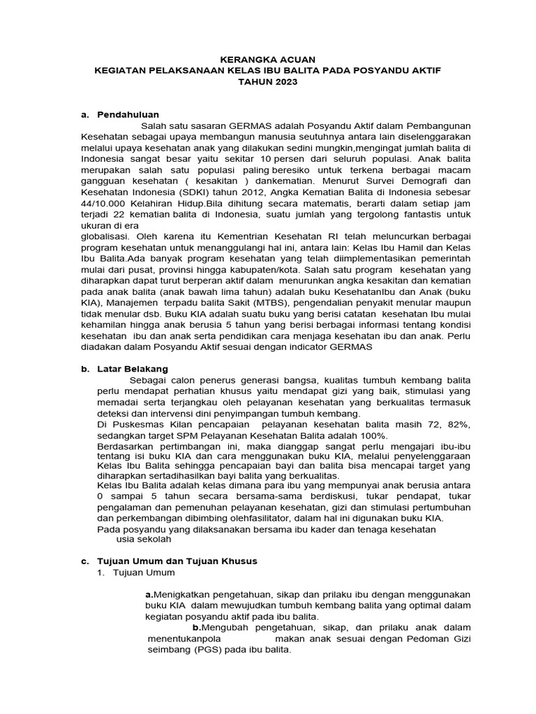 Kerangka Acuan Posyandu Aktif | PDF
