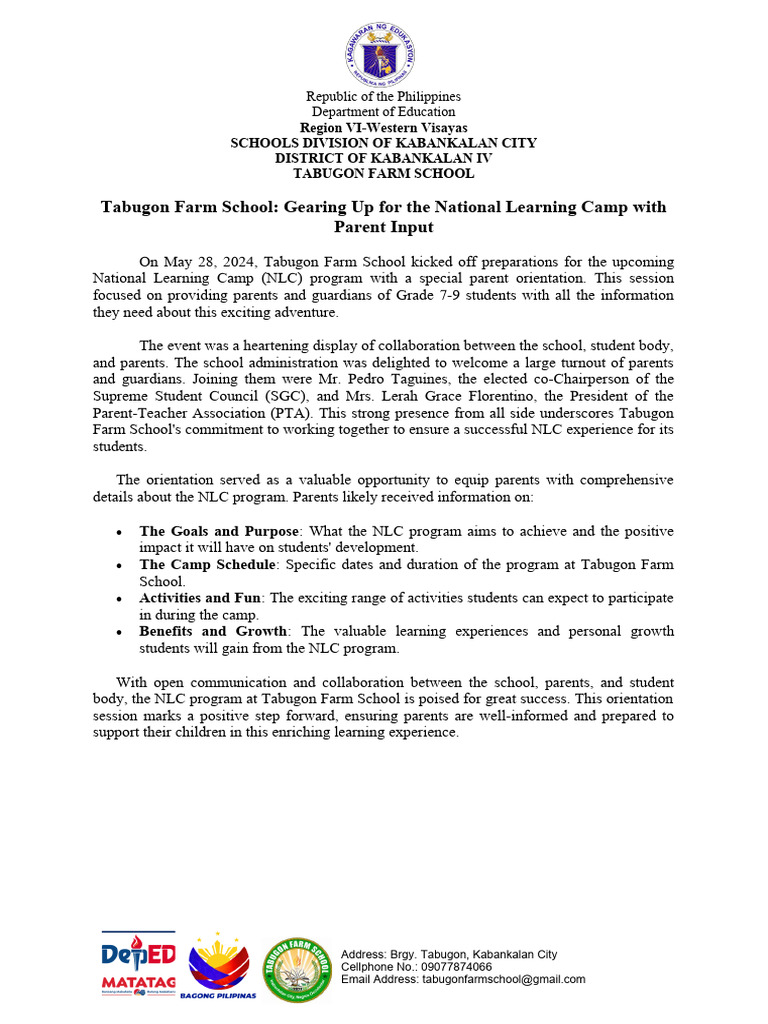 Parents Orientation Narrative Report | PDF | Wellness