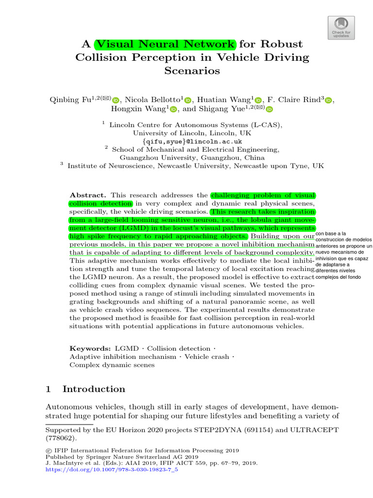 A Visual Neural Network For Robust Collision Perception in Vehicle Driving Scenarios | PDF ...