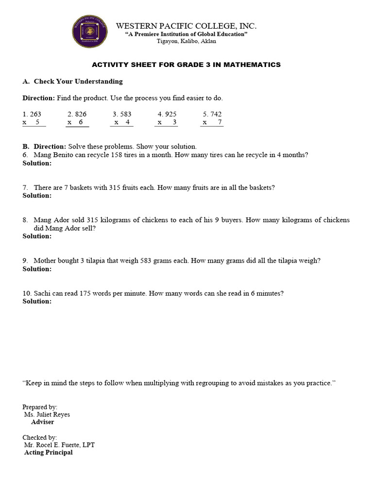 ACTIVITY GRADE 3 &4 MATH | PDF | Mathematics